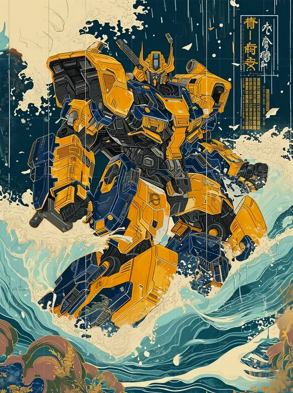 Mecha Vintage Japanese Print Posters Midjourney Prompt | PromptBase
