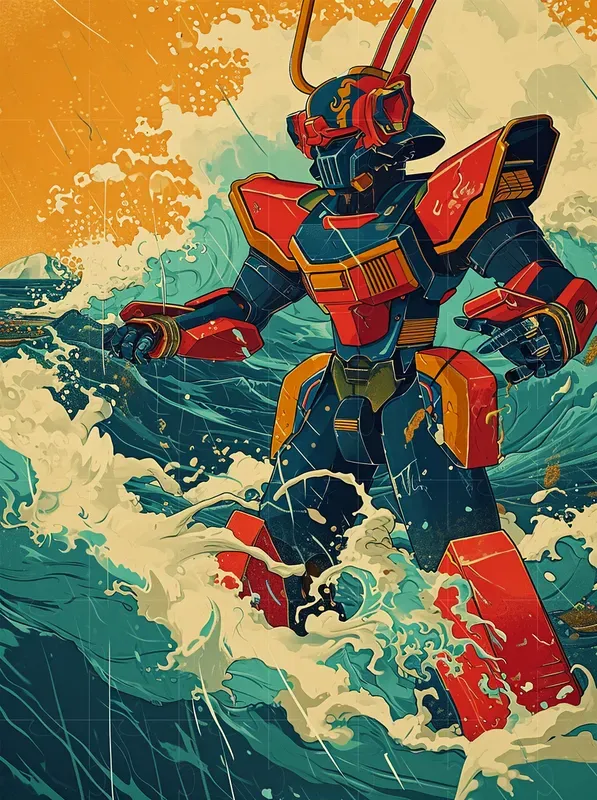 Mecha Vintage Japanese Print Posters Midjourney Prompt | PromptBase