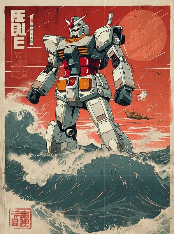 Mecha Vintage Japanese Print Posters Midjourney Prompt | PromptBase