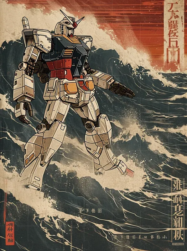 Mecha Vintage Japanese Print Posters Midjourney Prompt | PromptBase