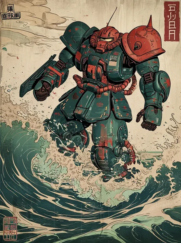 Mecha Vintage Japanese Print Posters Midjourney Prompt | PromptBase