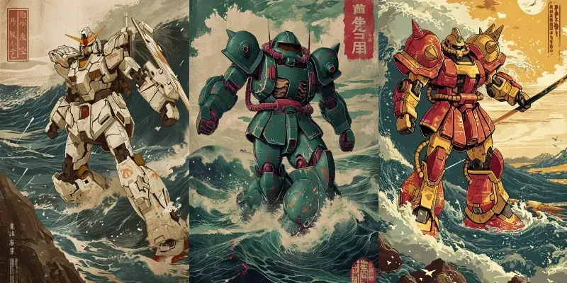 Mecha Vintage Japanese Print Posters Midjourney Prompt | PromptBase