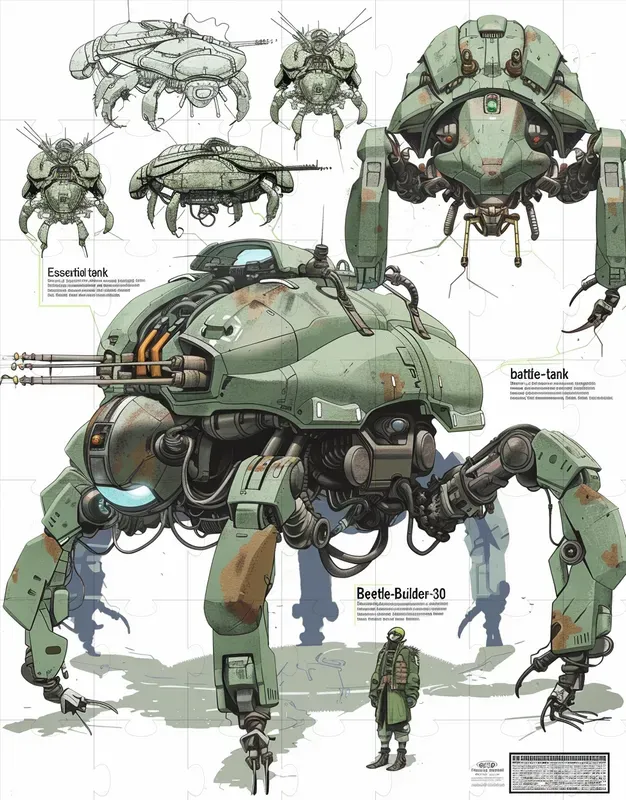 Concept Design Sheets Mecha Midjourney Prompt | PromptBase