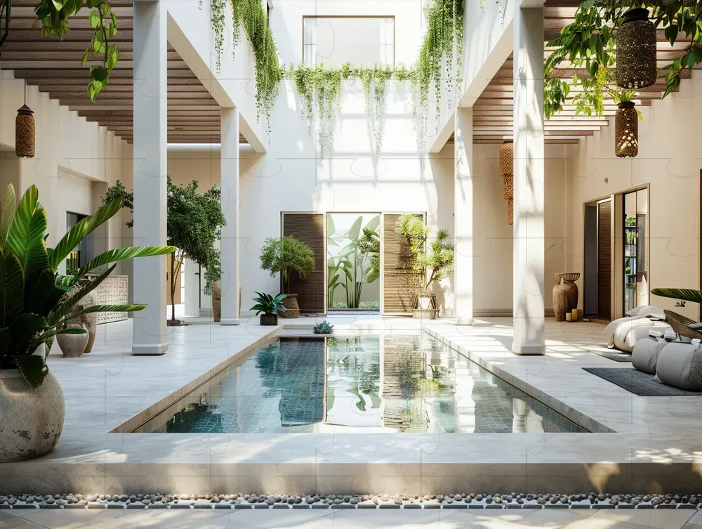 Architectures Courtyards With Open Pools Midjourney Prompt | PromptBase