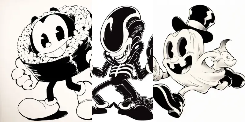 Black And White Rubber Hose Character Generator App | PromptBase