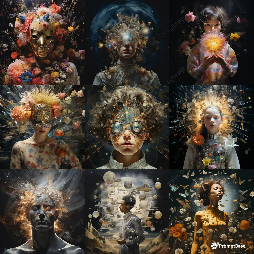 Fractured Transcendent Portraits Midjourney Prompt | PromptBase