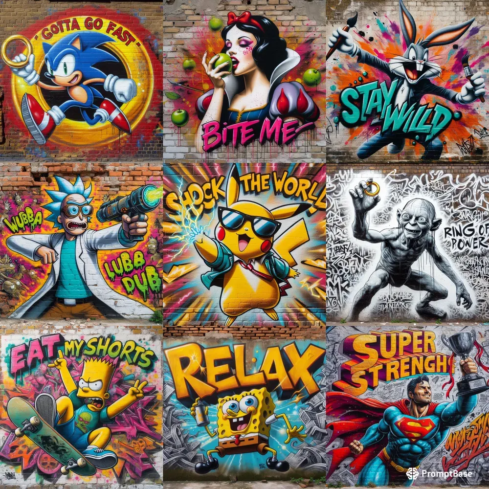 Graffiti Street Art Characters DALL·E Prompt | PromptBase