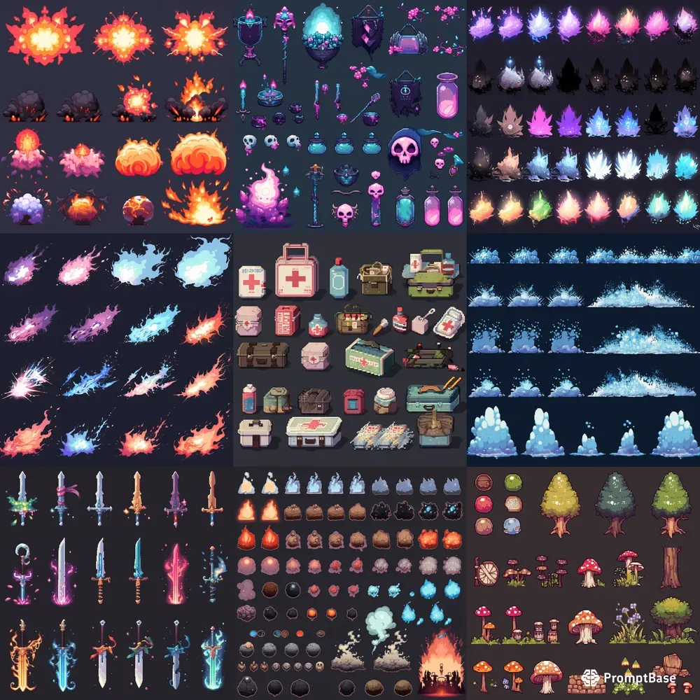 Cute Game Sprite Sheets Midjourney Prompt | PromptBase