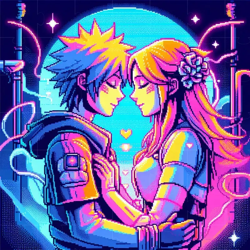Pixel Art Couples Sharing Moments DALL·E Prompt | PromptBase