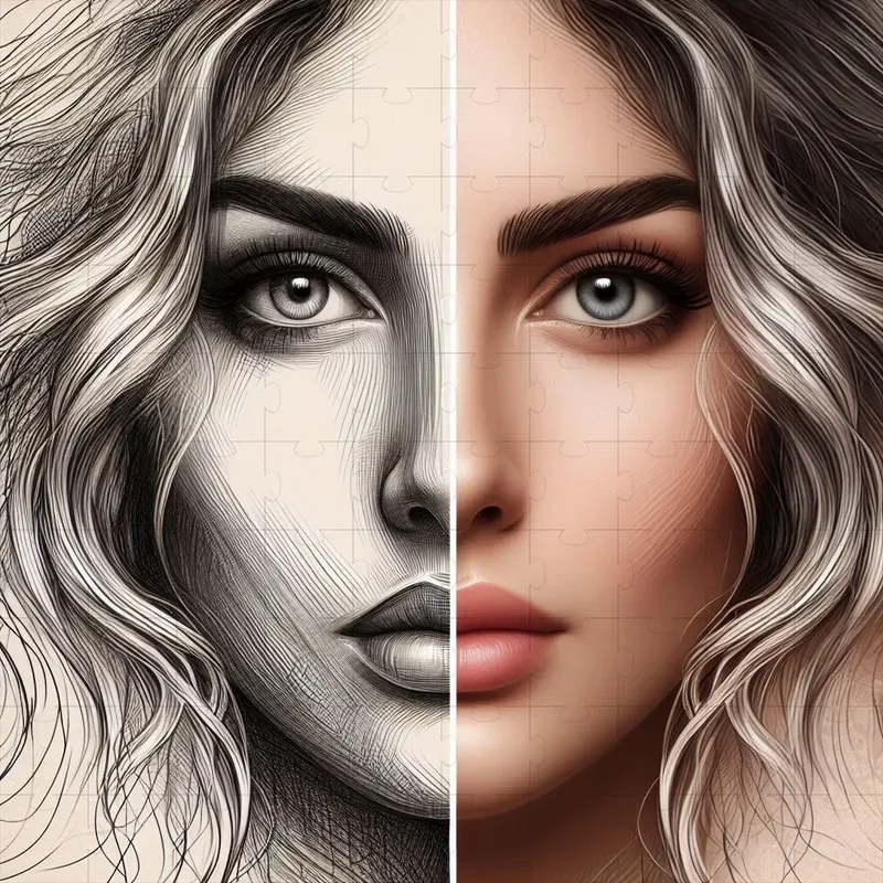 Split Reality Photos To Sketches DALL·E Prompt | PromptBase