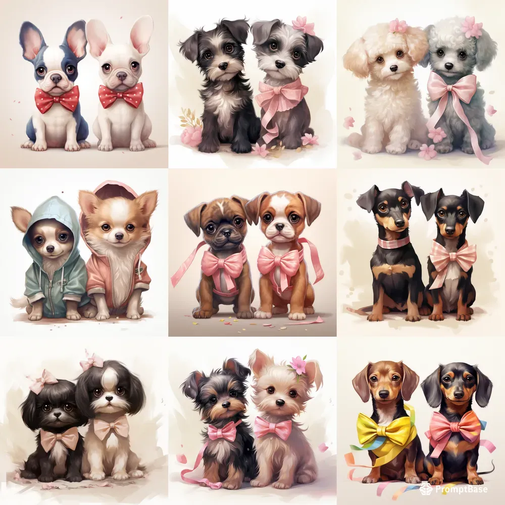 Cute Dog Breeds Illustrations Of Dogs Midjourney Prompt | PromptBase
