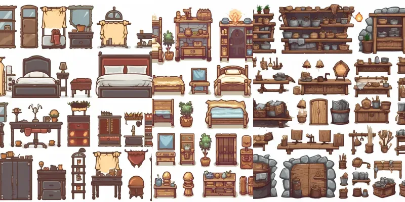 Fantasy RPG 2D Game Furniture Midjourney Prompt | PromptBase