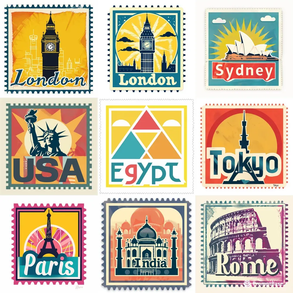 Minimalist Modern Stamp Designs W Text Midjourney Prompt | PromptBase