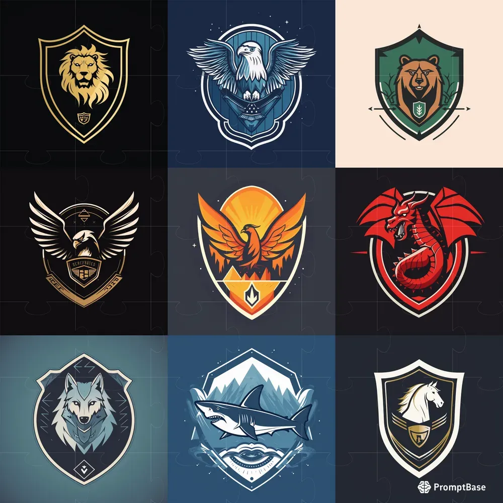Modern Crest Badge Logos Midjourney Prompt | PromptBase