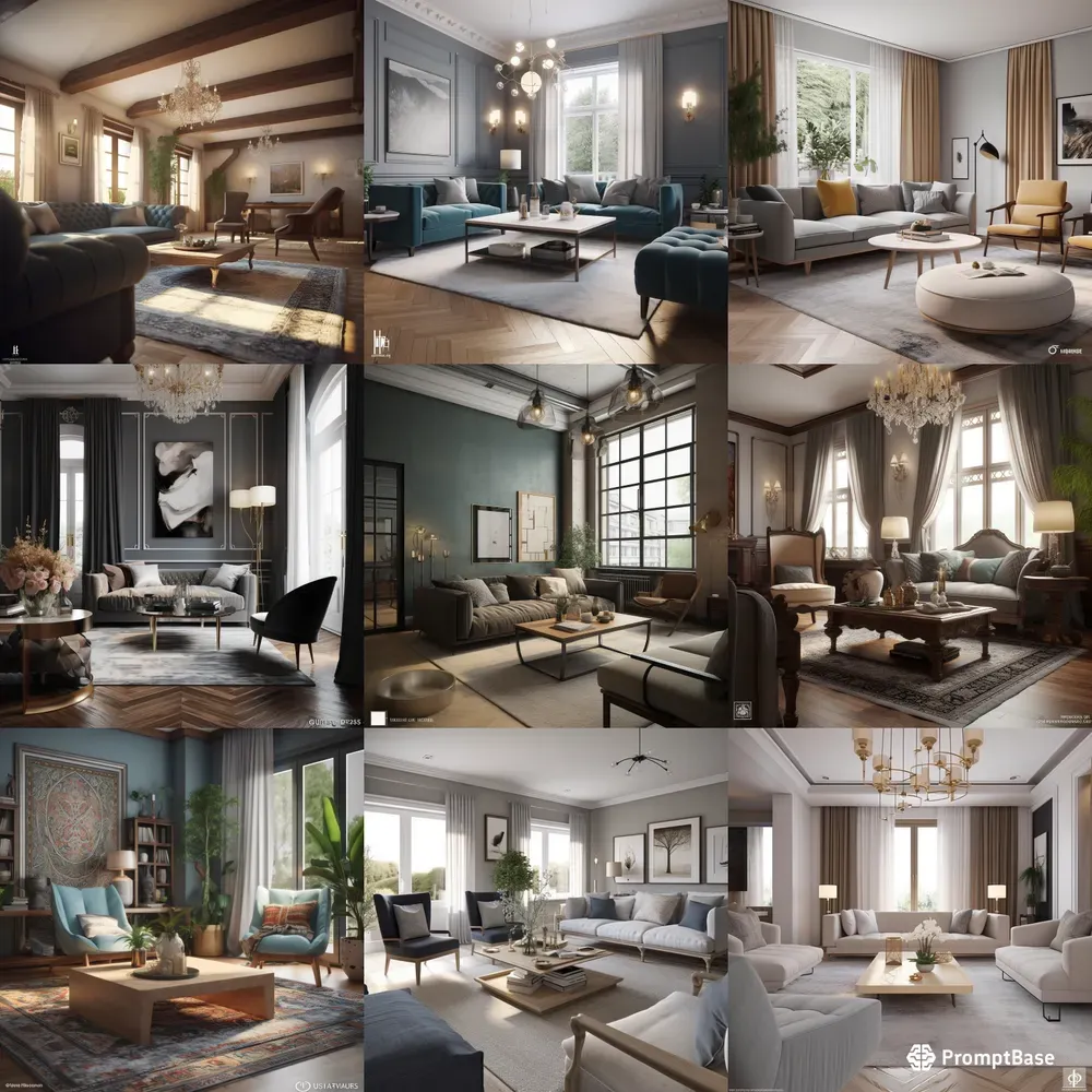 Sophisticated Style Living Room Visions Midjourney Prompt | PromptBase