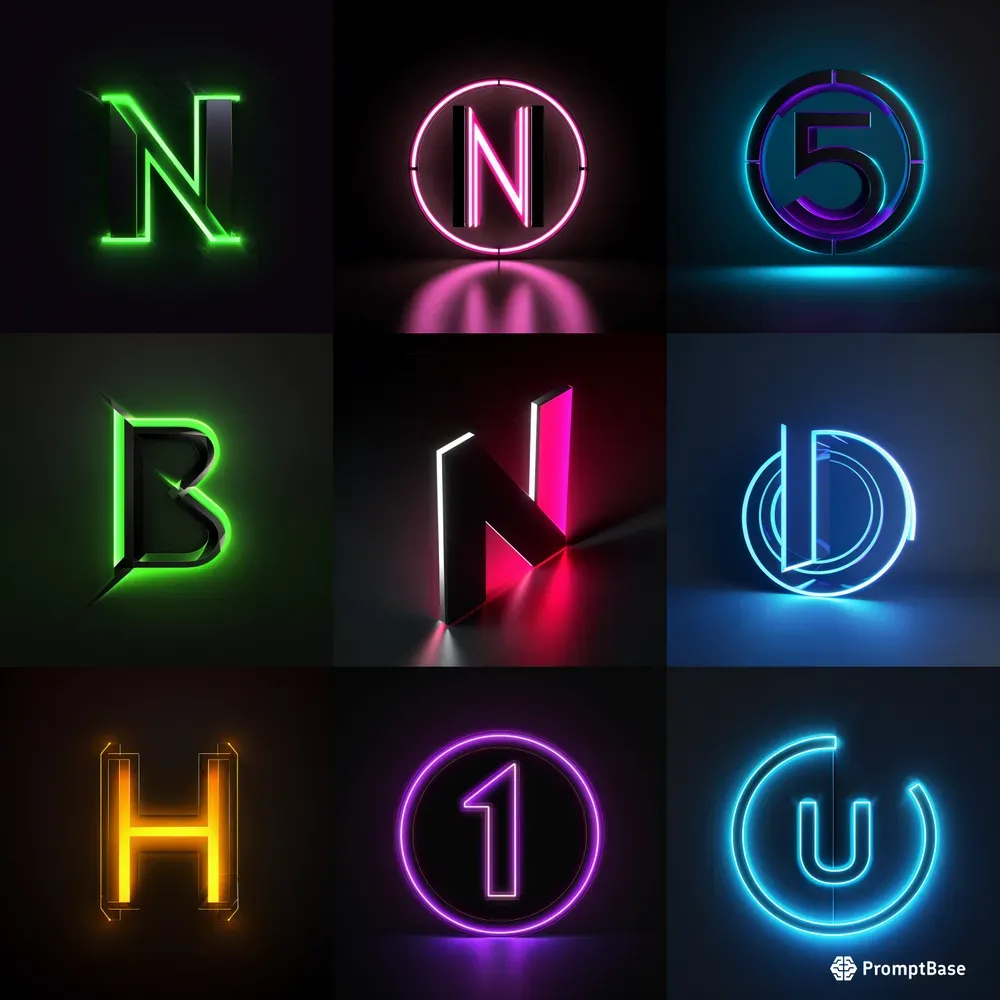 Neon Simple Letter And Number Logos Midjourney Prompt | PromptBase