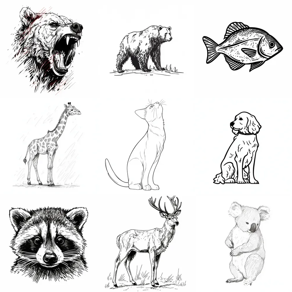 Animal Line Drawings Midjourney Prompt | PromptBase