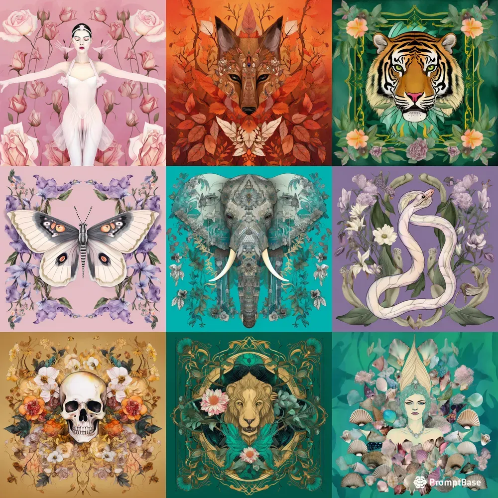 Symmetrical Collage Formations Midjourney Prompt | PromptBase