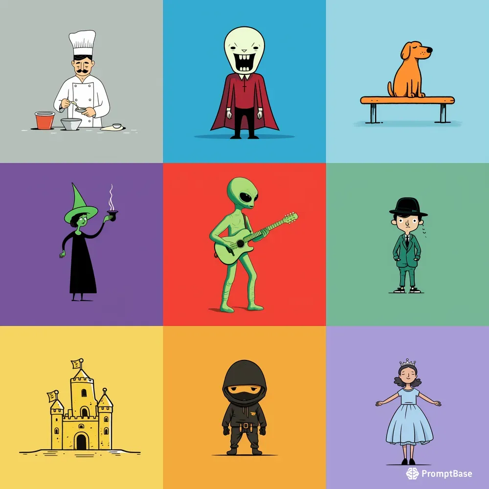 Simplified Cartoon Illustrations Midjourney Prompt | PromptBase