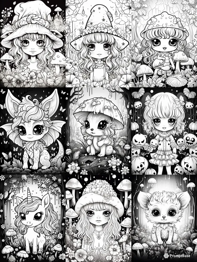 Chibi Coloring Pages Adult Coloring Pages Midjourney Prompt | PromptBase