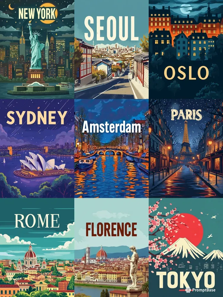 Illustrative Posters Of World Cities Midjourney Prompt | PromptBase