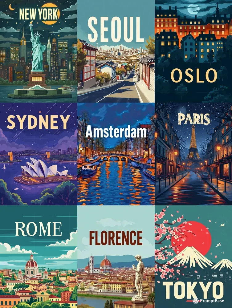 Illustrative Posters Of World Cities Midjourney Prompt | PromptBase