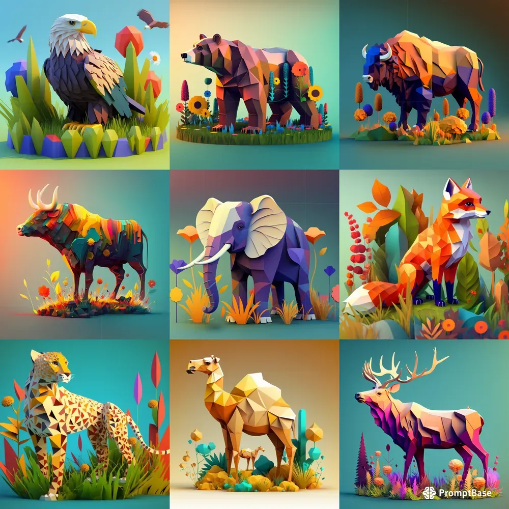 Polygon Animals Illustrations Midjourney Prompt | PromptBase