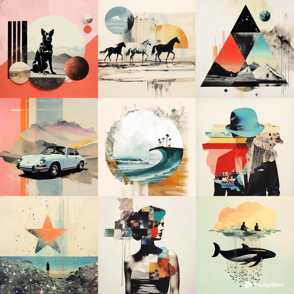 Soft Modern Mixed Media Collages Midjourney Prompt | PromptBase