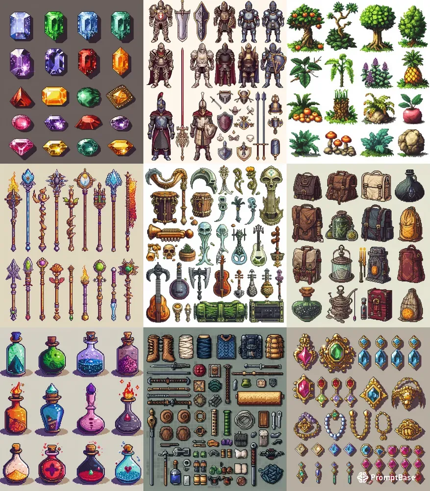 Pixel Art Object Sprite Sheets Midjourney Prompt | PromptBase Pixel Art Object Sprite Sheets Midjourney Prompt | PromptBase