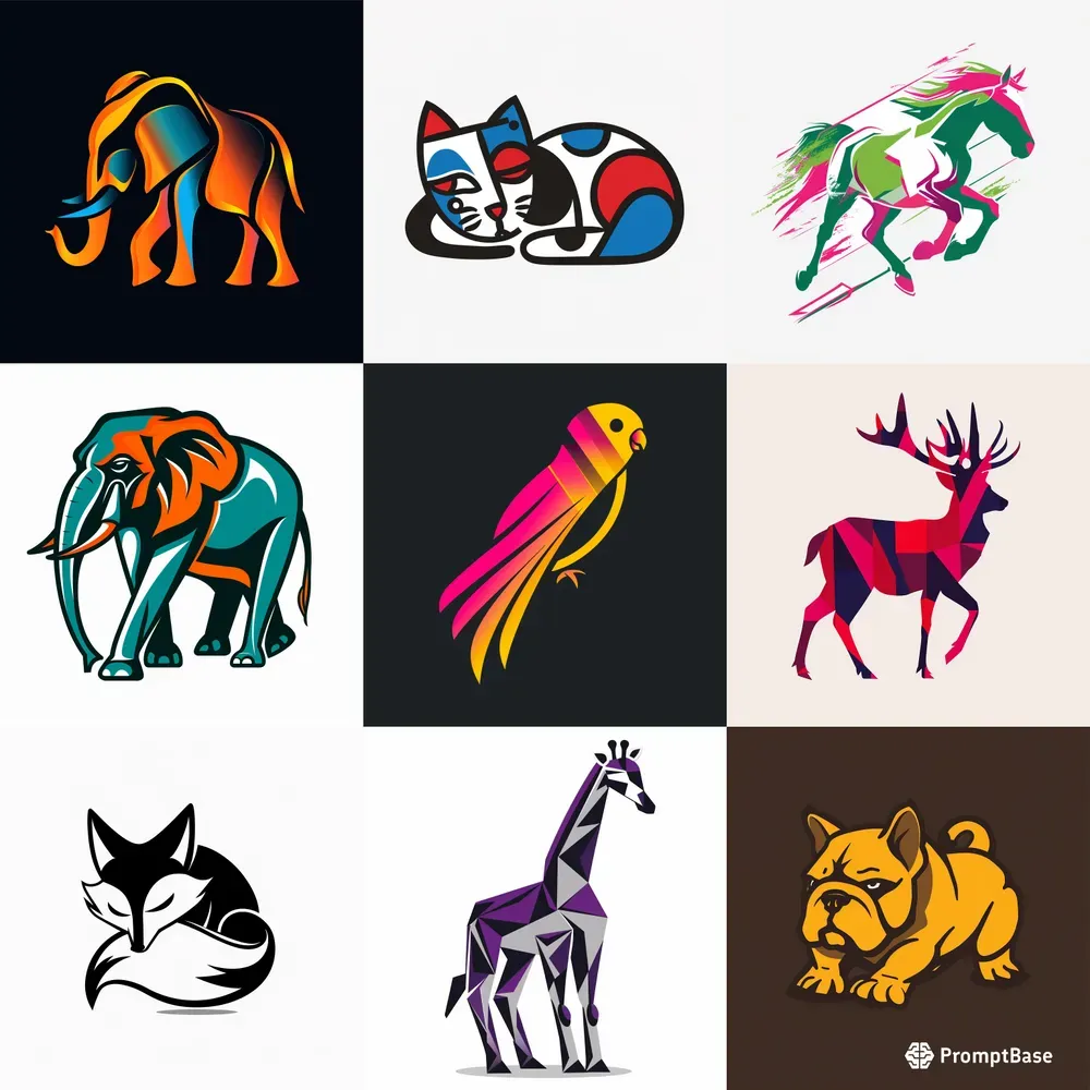 Animal Motif Simple Colorized Logos Midjourney Prompt | PromptBase