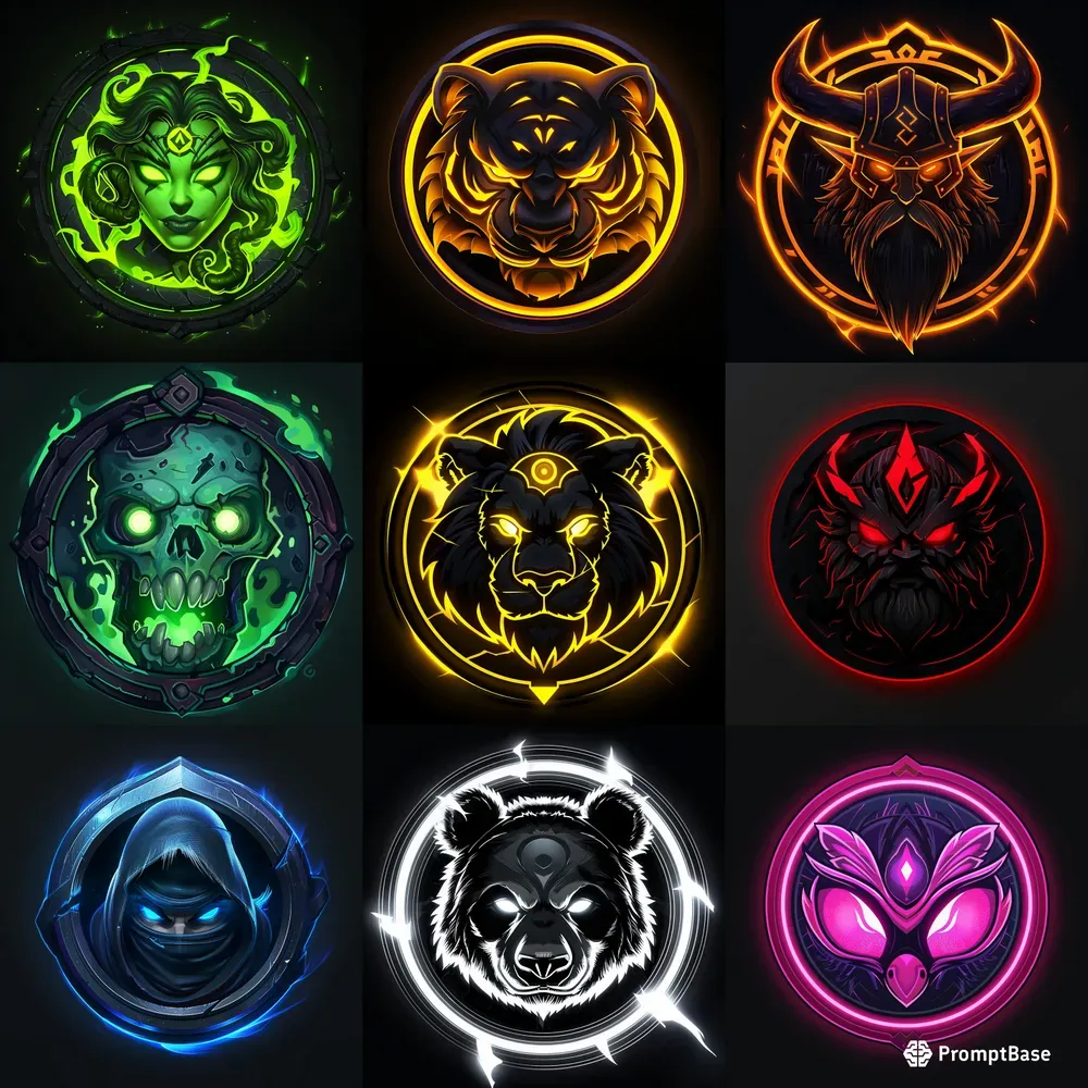 Glowing Rounded Video Game Logos Midjourney Prompt | PromptBase