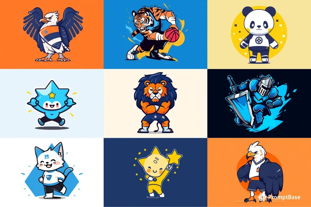 2D Vibrant Mascot Flat Design Icons Midjourney Prompt | PromptBase