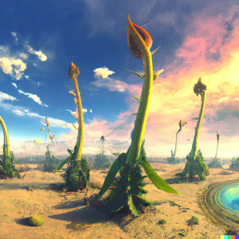 Alien Planet Landscape with Plants DALL·E Prompt | PromptBase