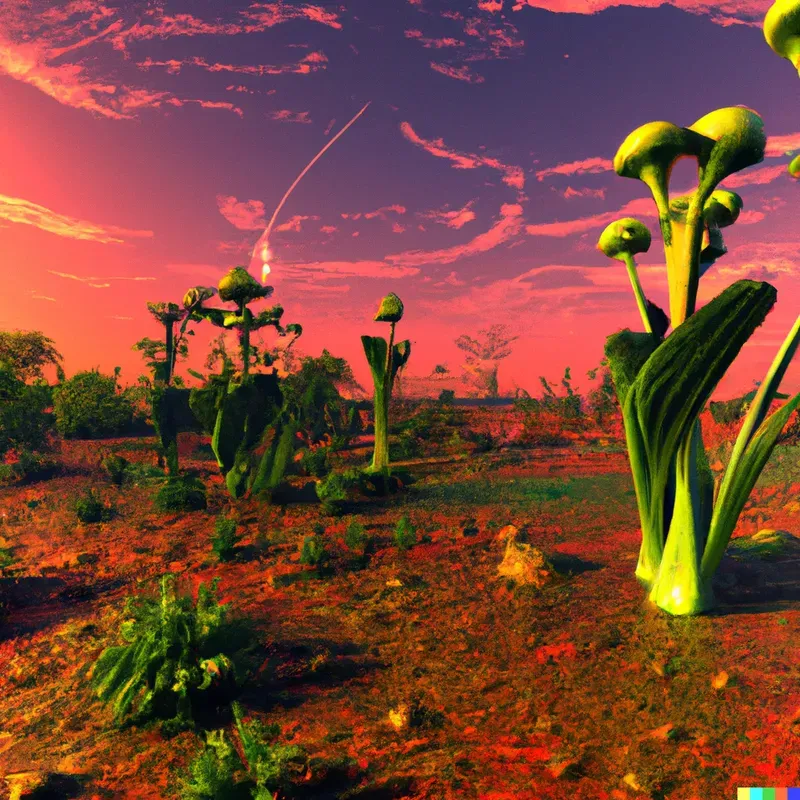 Alien Planet Landscape with Plants DALL·E Prompt | PromptBase