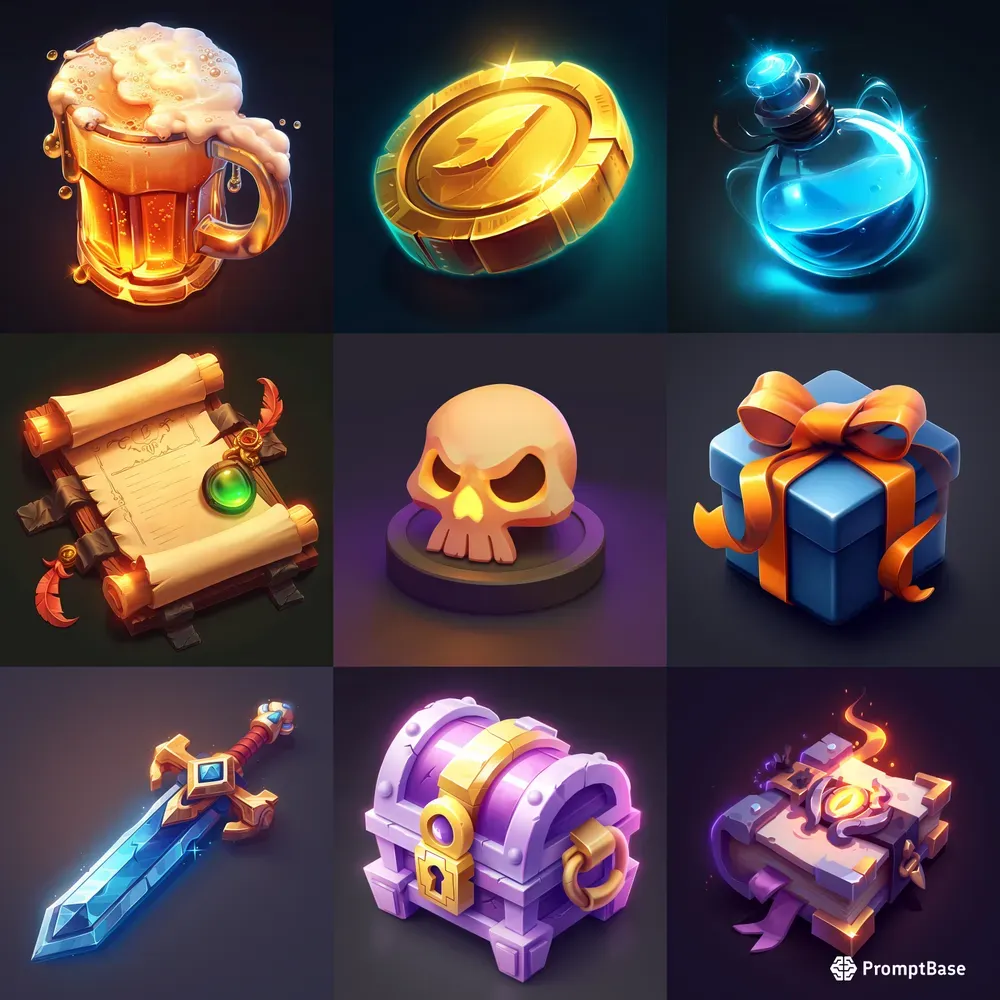 Game Ui Design Icons Midjourney Prompt | PromptBase