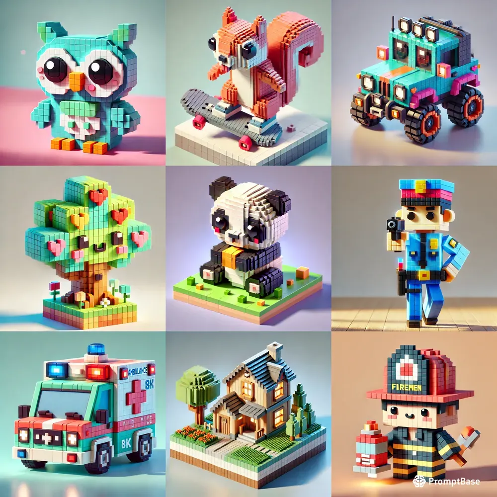 Detailed Voxel Style Renderings DALL·E Prompt | PromptBase