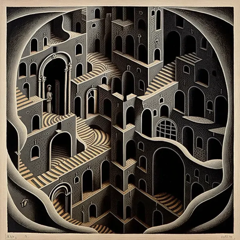 Escher Style Optical Illusions Midjourney Prompt | PromptBase