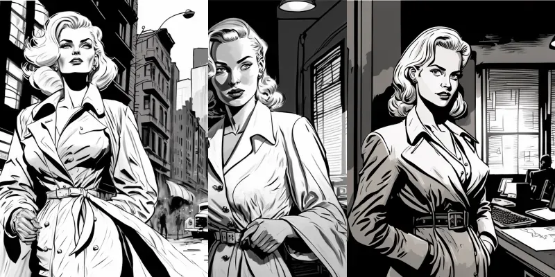 Film Noir Comic Book Drawings Midjourney Prompt | PromptBase
