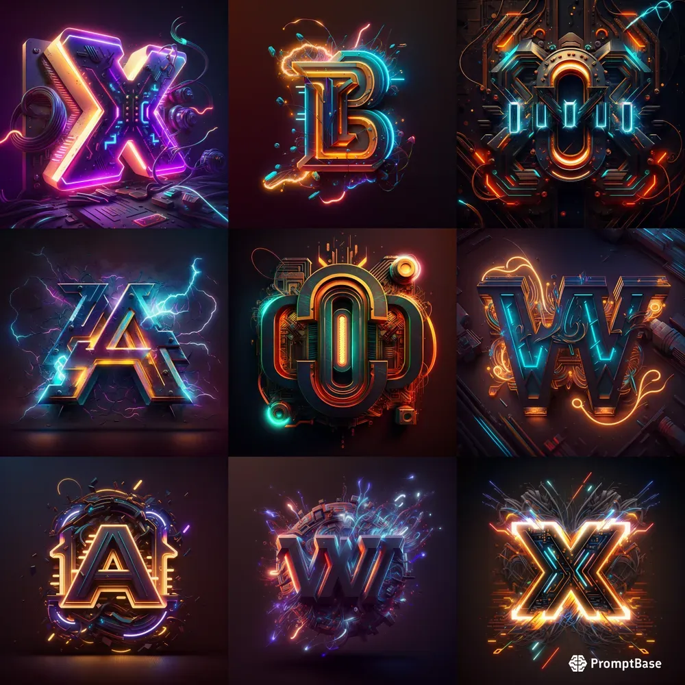 Electric Circuit Lettering Logo Midjourney Prompt | PromptBase