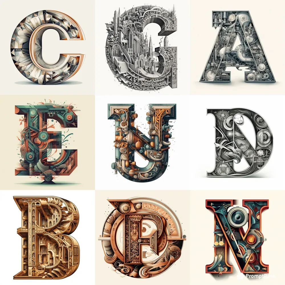 The Surreal Artistic Font Designs Midjourney Prompt | PromptBase