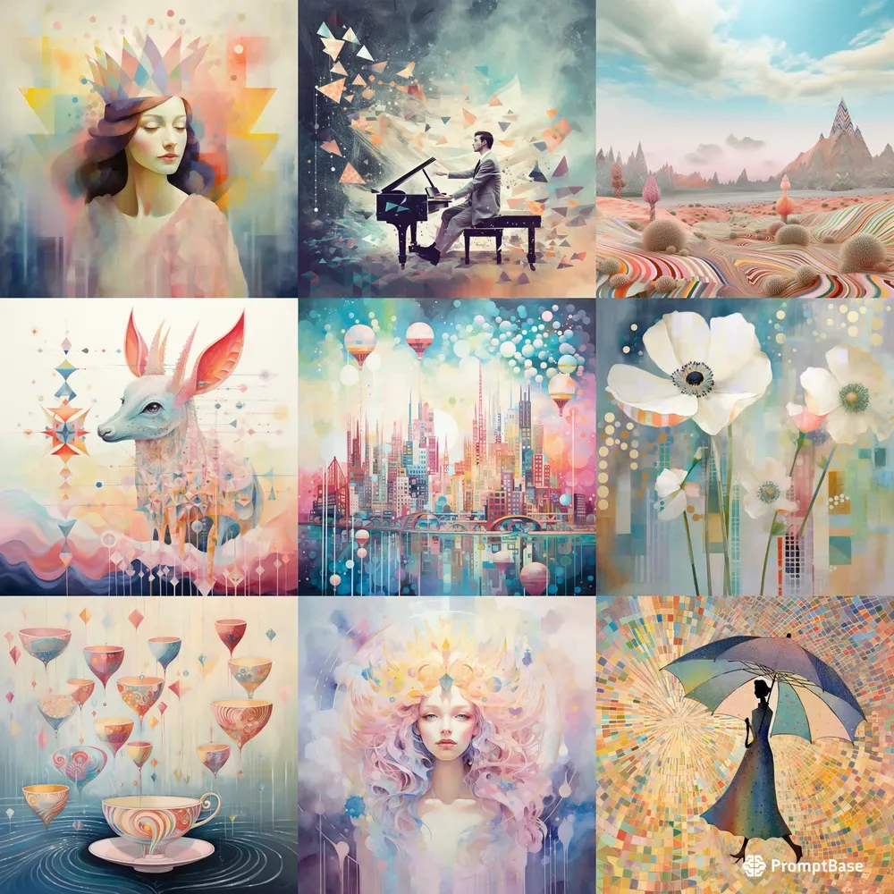 Geometric Whimsy Dreamy Particles Art Midjourney Prompt | PromptBase