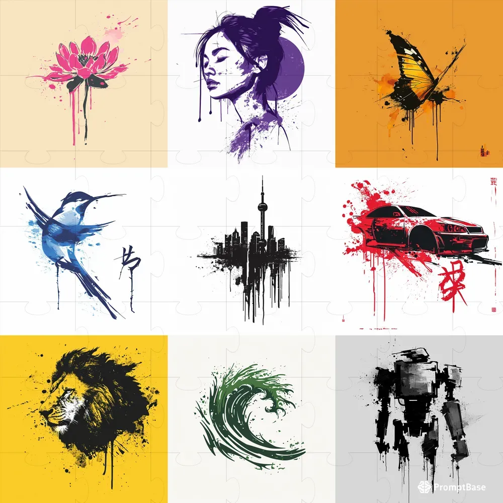 Splash Ink Logos Midjourney Prompt | PromptBase