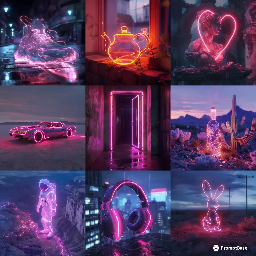 Electrifying Neon Objects Midjourney Prompt | PromptBase