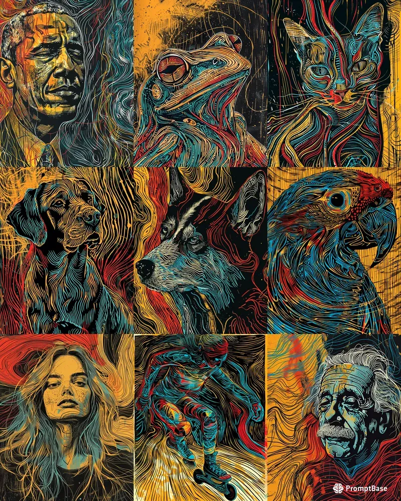 Psychedelic Finesse Character Posters Midjourney Prompt | PromptBase
