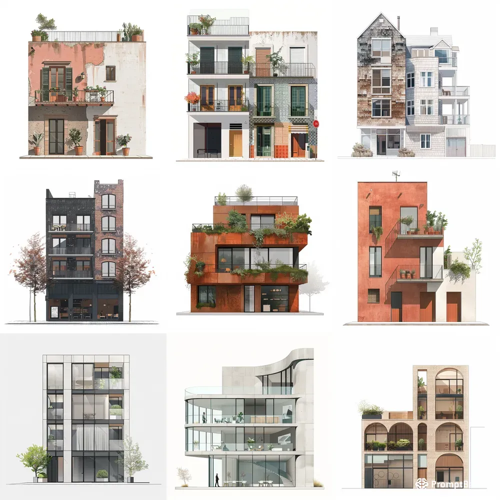Architectural Facade Illustrations 01 Midjourney Prompt | PromptBase