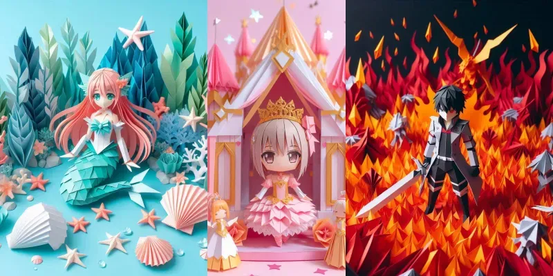 Origami Anime Character Scenes DALL·E Prompt | PromptBase