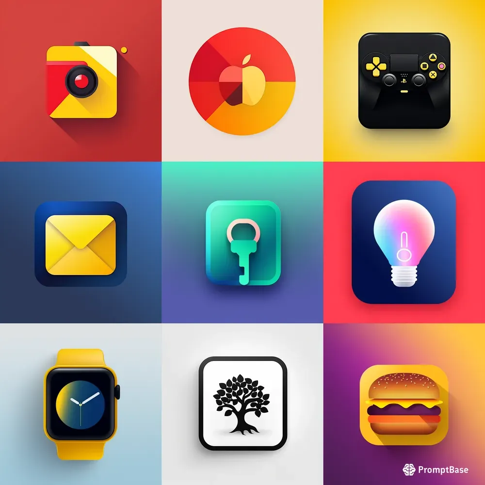 Technological And Colorful App Icons Midjourney Prompt | PromptBase