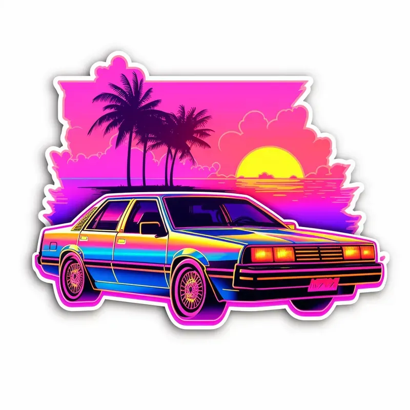Neon Synthwave Sticker Die Cut Designs Midjourney Prompt | PromptBase