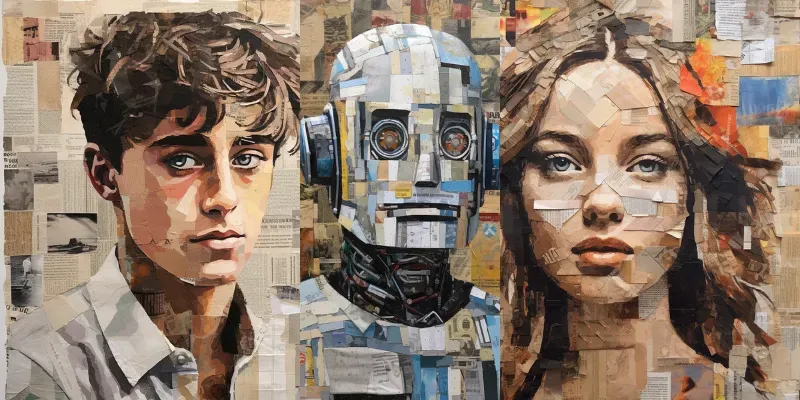 Paper Collages Newspaper Portrait Crafts Midjourney Prompt | PromptBase