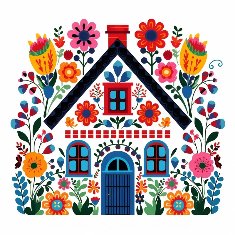 Folk Art Designs Illustrations Drawings Midjourney Prompt | PromptBase